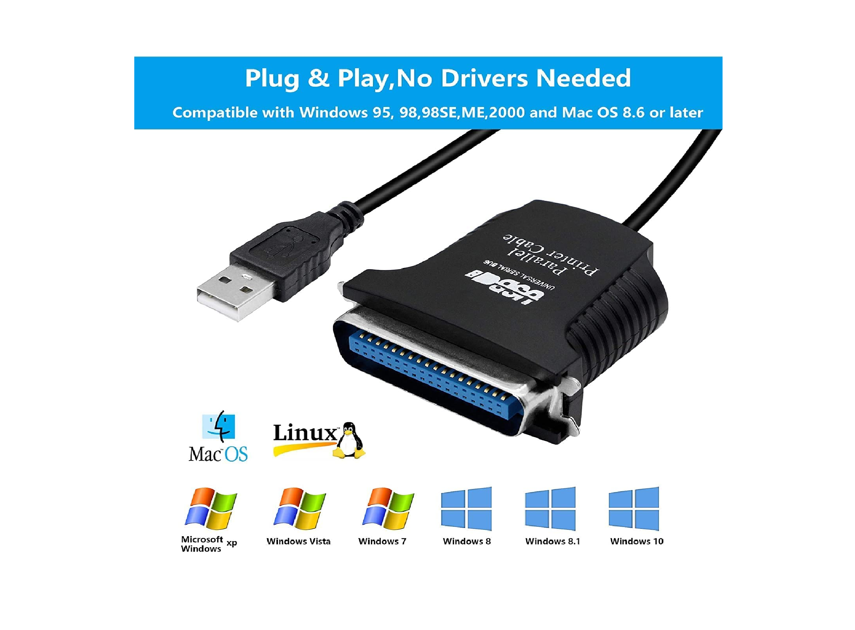 Meshiv USB to Parallel Printer Cable Adapter Universal Serial Bus ...