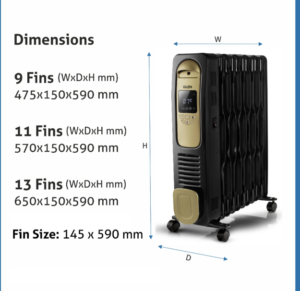 GLEN Electric Oil Filled Radiator Room Heate Digital with 9/11/13 Fin ...